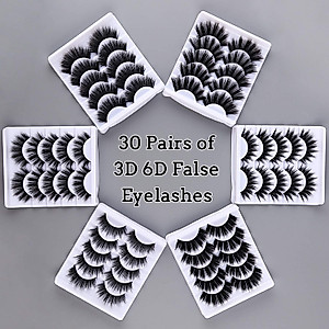 30 Pairs of 3D 6D False Eyelashes Kit Dramatic Soft Thick Handmade False Eyelashes with 6 Kinds Different Density for Women and Girls Natural Look