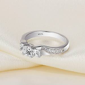 YL Women's Sterling Silver Clear Cubic Zirconia 3-stone Princess Cut Wedding Rings for Engagement-Size8