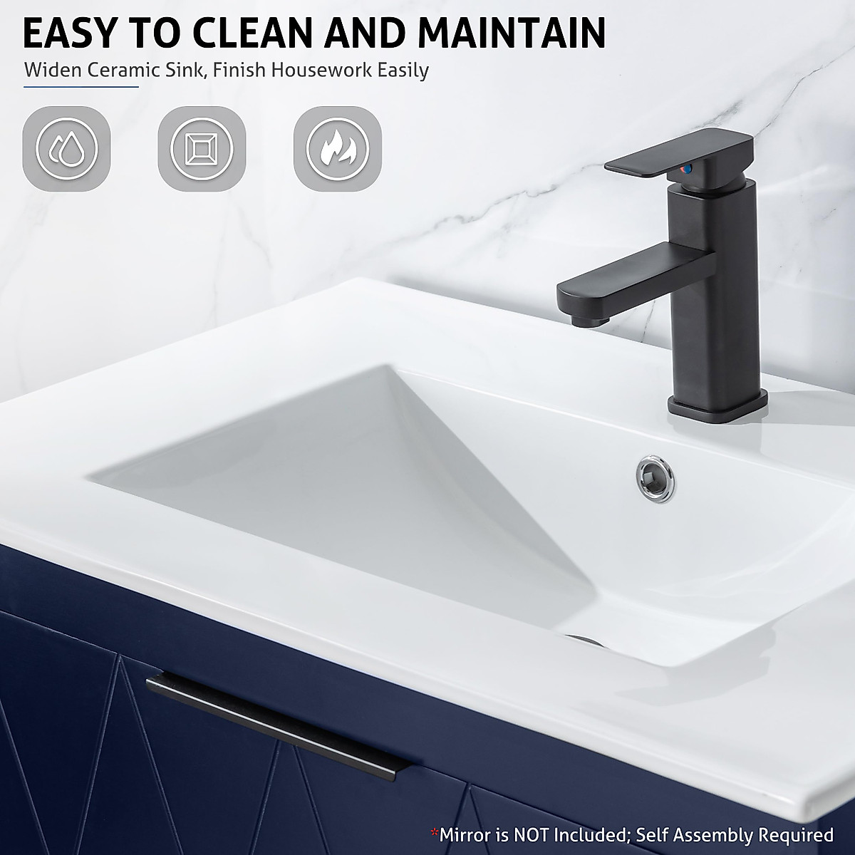 eclife 30" Bathroom Vanities Cabinet with Sink Combo, Wall Mounted Floating Cabinet W/Decor Line, Soft-Close System, 2 Extra Big Drawers