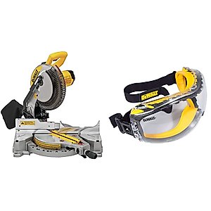 DEWALT Miter Saw, Single Bevel, Compound, 10-Inch, 15-Amp with w/Safety Goggle (DWS713 & DPG82-11C)