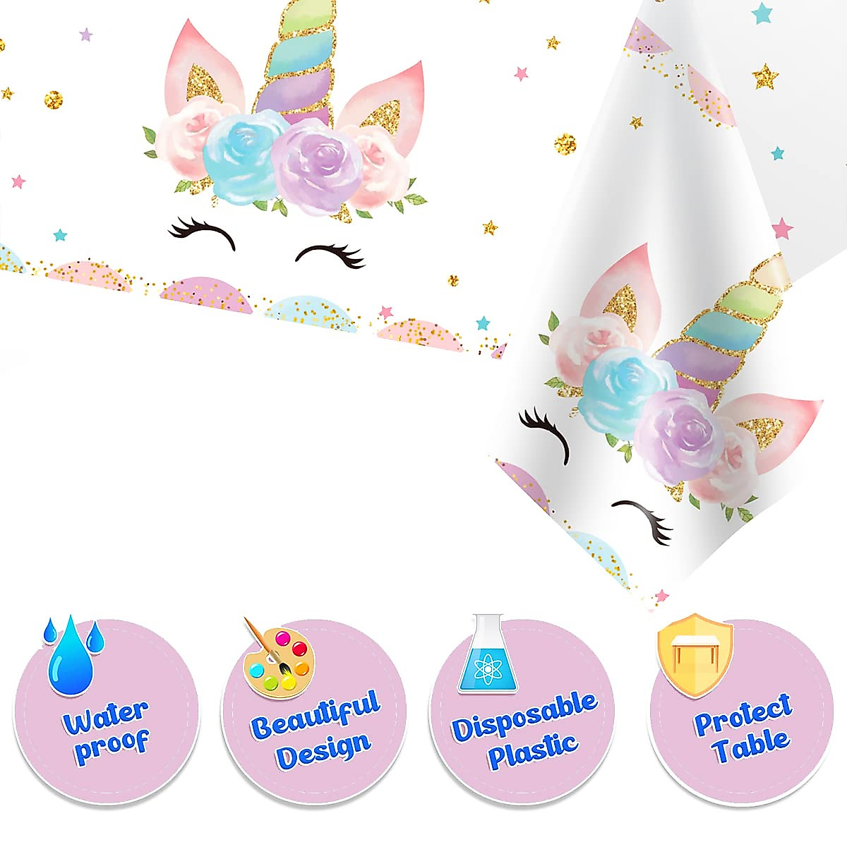 DaiUni 1PCS Unicorns Party Tablecloths for Birthday Party Decoration, Plastic Disposable Rectangle Party Table Covers for Kids Girls Birthday Baby Shower Party Supplies, 54" x 108"