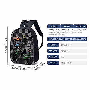 LAXLIIO Cool Trucks Backpack Lightweight Travel bags For Men Women Resistant Durable 16 inches