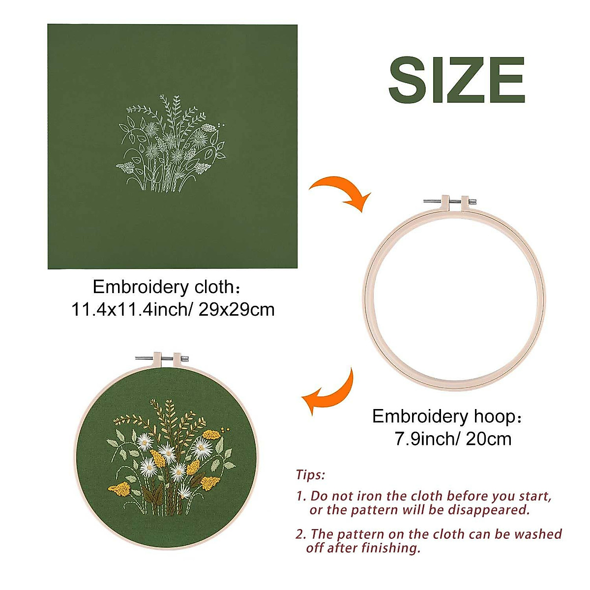 FEPITO 2 Sets Full Range Embroidery Starter Kit with Pattern and Instructions Cross Stitch Kit Includes 2 Pcs Embroidery Clothes with Floral Pattern, 1 Pcs Plastic Embroidery Hoops, 1 Pcs Scissor