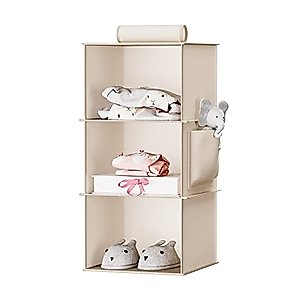 YOUDENOVA Hanging Closet Organizer, 3-Shelf Closet Hanging Storage Shelves, Beige