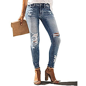 Allimy Women's High Rise Skinny Stretch Ripped Jeans High Waisted Destroyed Denim Pants Size 12