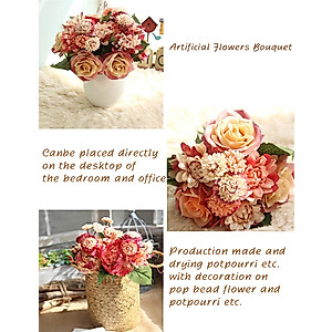 SUPICKET 1 Bunch 8 Pcs Artificial Rose Dahlia Daisy Flower Bouquet Bride Bridesmaid Holding Flowers for Home Hotel Office Wedding Party Garden Craft Art Decor, Red&Orange