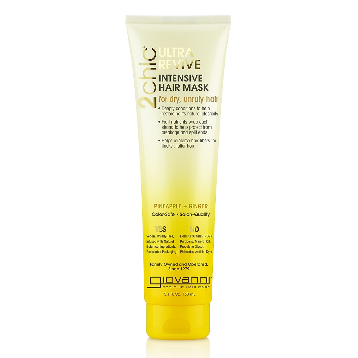 GIOVANNI 2chic Ultra-Revive Intensive Hair Mask, 5.1 oz. - Pineapple & Ginger Treatment Moisturizes Dry, Unruly Hair, Pro-Vitamin B5, Honeysuckle, Omega Fatty Acids, Paraben Free, Color Safe