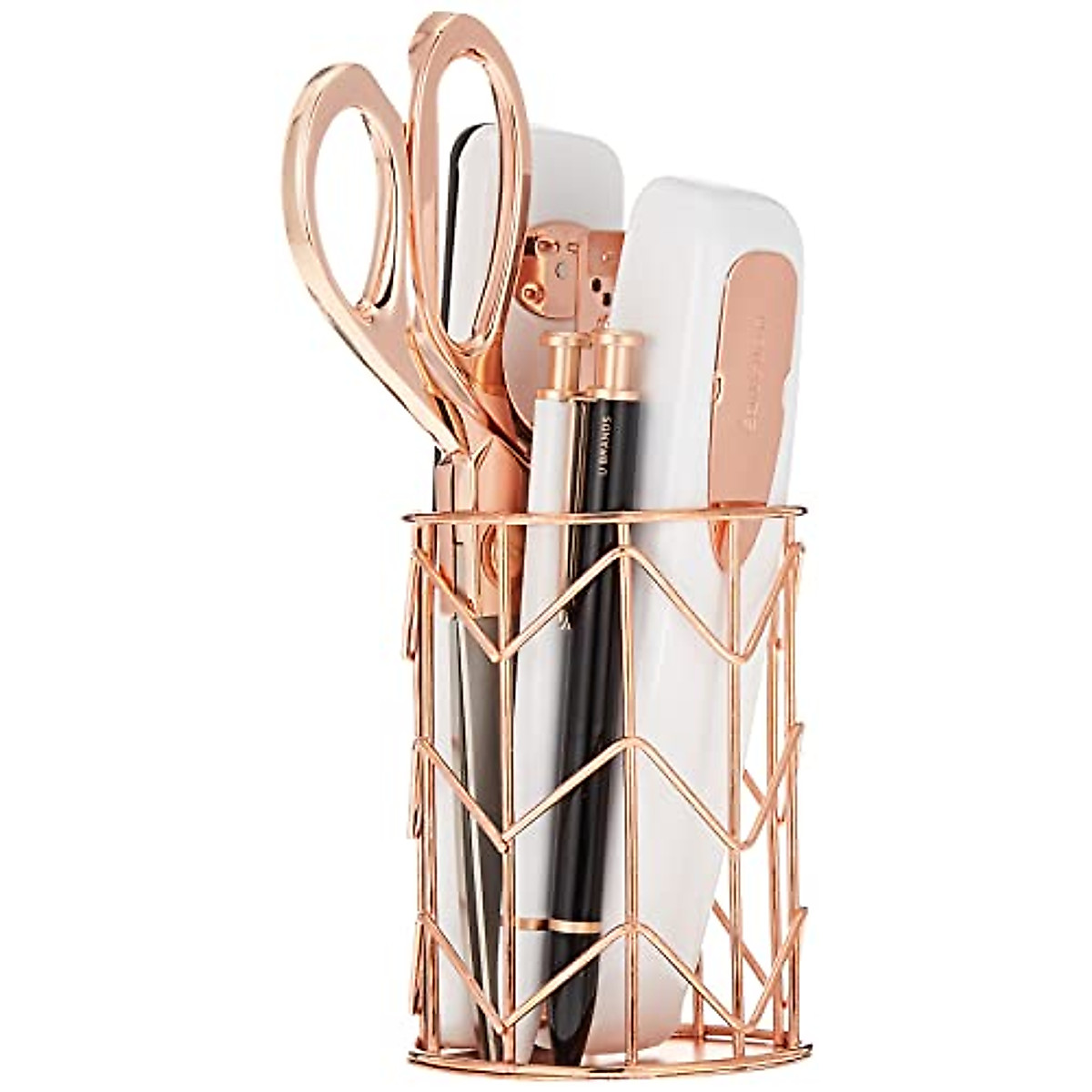 U Brands Desktop Accessory Kit, Office Supplies Set, Wire Metal, Rose Gold, 10-Pieces