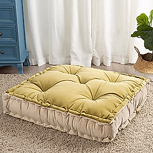 HIGOGOGO Extra Large Floor Cushion, 20"x20" Square Tufted Seating Floor Pillow with Frilled Edge, Outdoor Thicken Meditation Cushion for Yoga, Reading, Kids Playing and Pet Sleeping, Grass-Green