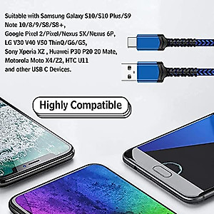 USB Type C Cable 5Pack (3/3/6/6/10FT) Nylon Braided USB C Cable Fast Charger Charging Cord Compatible Samsung Galaxy S9 S8 Note 9 Note 8 Plus,LG V30 G6 G5 V20,Google Pixel, Moto Z2 (Navy&Blue)
