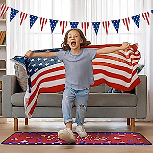 Protikol Fourth of July Kitchen Rugs Set 2 Pieces Independence Day Non Skid Kitchen Floor Rug and Mat Red Blue Kitchen Runner Rug Mat for Indoor Home Kitchen Decor 17"x47"+17"x30"