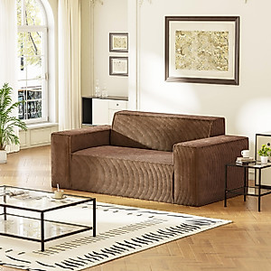 Swbvs Sofa-in-a-Box, Memory Foam 2 Seater Sofa Couch, No Installation & Easy to Move, Modern Living Room Sofa Couch with Corduroy Fabric,Small Love Seat Sofa for Bedroom Apartment Home Office,Brown
