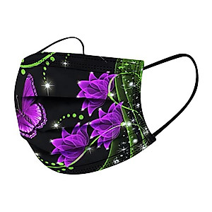 Wtosuhe 50 Pack Adults Floral Disposable FaceMasks, 3-Ply Women Spring FaceMasks with Flowers Butterfly Designs and Nose Wire for Work Holiday