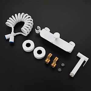 TVBNHU Handheld White Bidet Sprayer, Brass Bidet Attachment Set for Toilet, Wall Mounted Mixer Bidet Faucet with Hot and Cold Water, Single Handle ​Cloth Diaper Sprayer