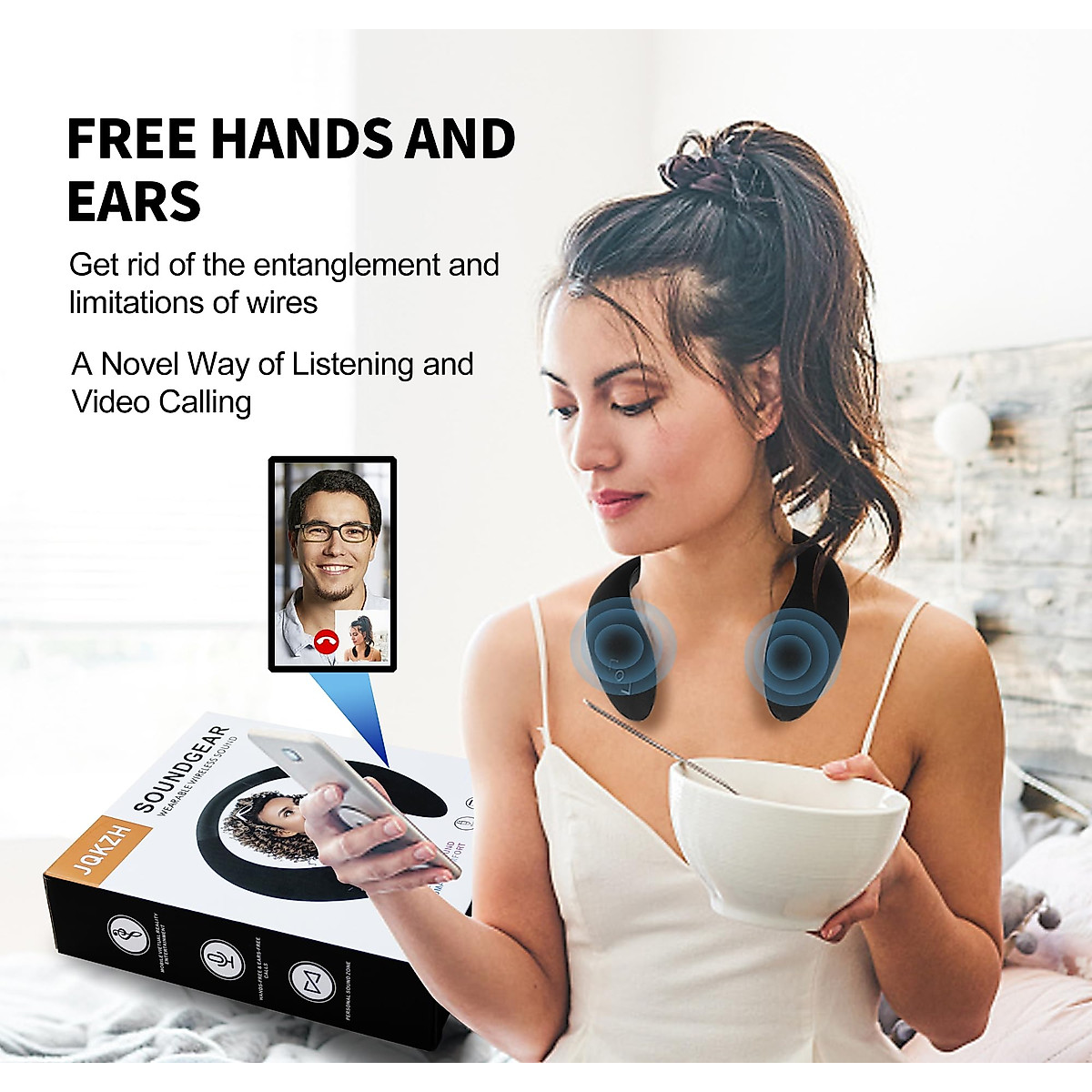 JQKZH Neckband Bluetooth Speaker, Neck Bluetooth Speaker Wireless, Wearable Bluetooth Speaker System for Gaming, Movies and Music, True 3D Stereo Surrounding