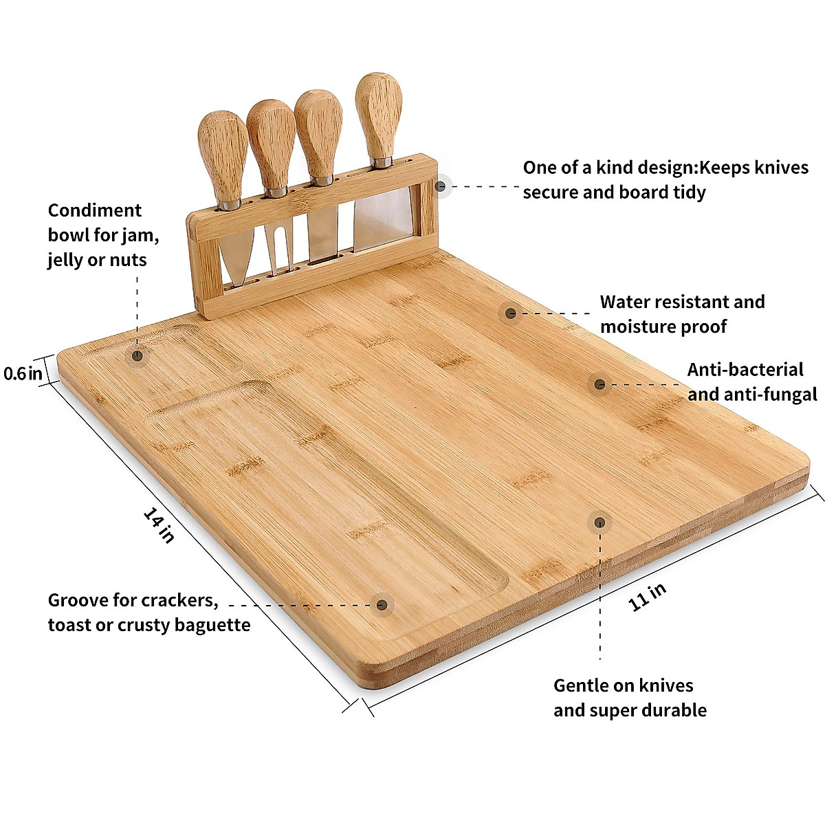 TWGDH Bamboo Cheese Board Set Including 4 Stainless Cutlery Set, Charcuterie Board And Serving Tray For Entertaining Or Gift (Rectangle Version)