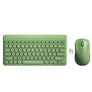 Fashion Wireless Keyboard and Mouse Combo, USB Cordless Cute Round Key Smart Power-Saving Ultra Slim Combo for Laptop, PC, Computer and Desktop (Crocodile Green)