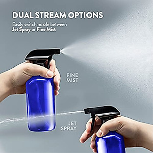 Blue Cobalt Glass Spray Bottles, 16-Ounce (2-Pack) Refillable Glass Sprayer Container with Durable Leakproof Trigger Sprayer Mist/Stream/Lock for Cleaning Products, Essential Oils, Aromatherapy, Water