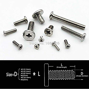 Ochoos 50 M1.2-M3 Silvery Mini Phillips Flat Wafer Head Screw Bolt for Laptop Notebook Compute PC Phone IBM HP Sony DELL Samsung Lenovo - (Thread Diameter: M1.4, Length: 2mm)