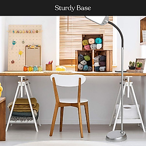 Brightech Litespan Slim LED Lamp, Modern Floor Reading Lamp Over Chair for Living Rooms & Offices, Tall Lamp with Adjustable Gooseneck, Crafts Work Light, Dimmable Standing Lamp for Bedroom - Silver