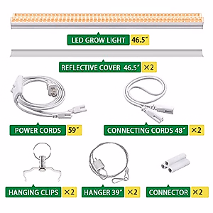 Monios-L T5 LED Grow Light, 4FT Full Spectrum Sunlight Replacement, 60W High Output Integrated Fixture with Rope Hanger for Indoor Plants, Hydroponics, Seedling, Growing, Blooming