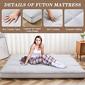 DoCred Full Size Futon Mattress, Extra Thick Foldable Japanese Floor Mattress Memory Foam Sleeping Pad for Adults - Roll Up Mattress Tatami Mat Folding Sleeping Pad Breathable Floor Lounger Guest Bed