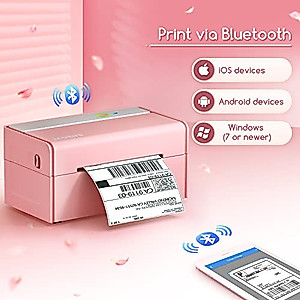 JADENS Bluetooth Thermal Label Printer -Wireless Shipping Label Printer for Ebay, USPS, Etsy & Amazon, Compatible with iPhone, Android & Windows (Mac Not Support Bluetooth), 4x6 Label Maker, Pink