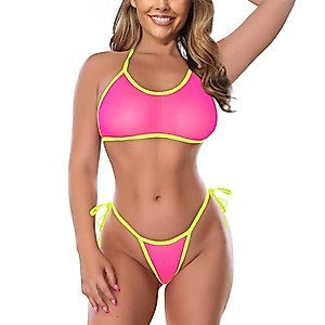 SHERRYLO Sheer Bikini See Through Slutty Extreme Micro Bikinis Mesh Thong Bathing Suit for Women Sexy See Thru Swimsuit