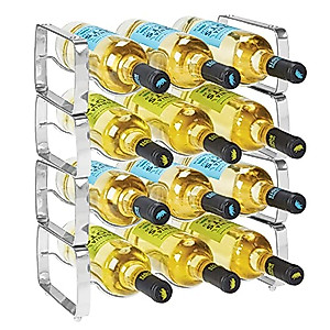 mDesign Metal Steel Free-Standing 3 Bottle Modular Wine Rack Storage Organizer for Kitchen Countertop, Table Top, Pantry, Fridge - Holder for Wine, Beer, Pop/Soda, Water, Stackable - 4 Pack - Chrome