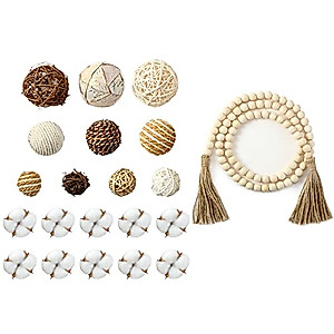 20 Pieces Decorative Balls for Bowls, Assorted Decorative Balls Set, Bowl Decorative Filler and 58 Inches Wood Bead Garland with Tassels for Vase Bowl Filler Table Decoration
