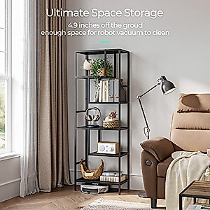 LINSY HOME Bookshelf, 5 Tier Wood and Metal Book Shelf, 68 Inches Display Tall Bookcase, Open Display Shelves for Living Room Bedroom Home Office, Black