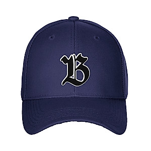 Daxton Structured Baseball Hat Cap Old English A to Z Letter Number Initial-Navy, Letter B