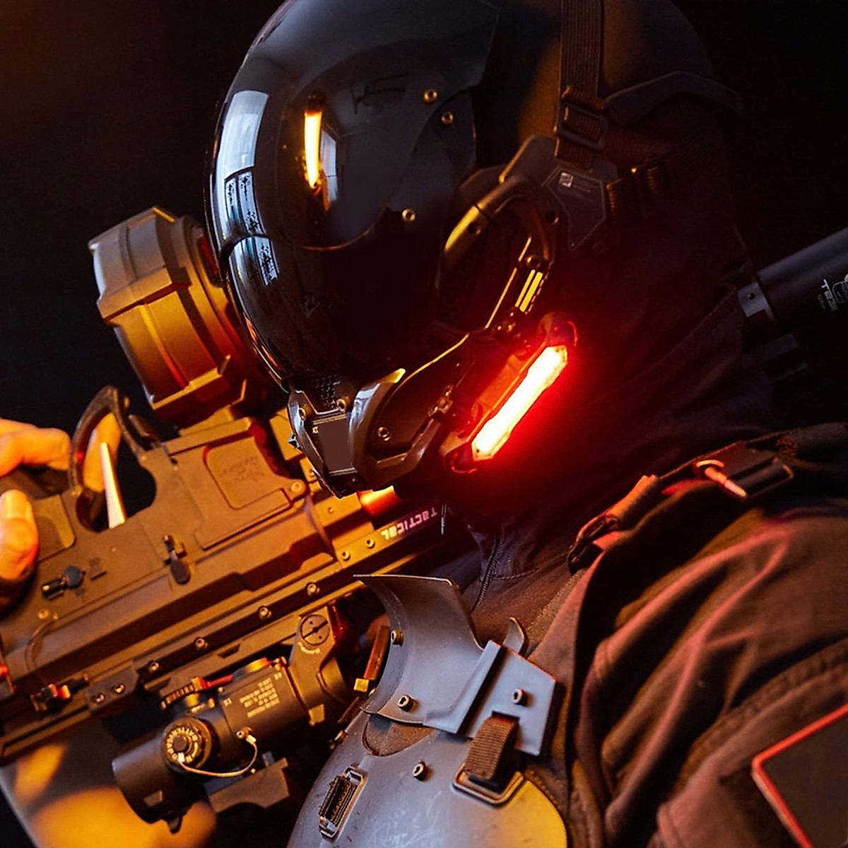 PDLING Punk Gothic Cyber Helmet Mask for Men,Techwear mask, Halloween Cosplay Costume Accessory with LED Light, Futuristic Helmet