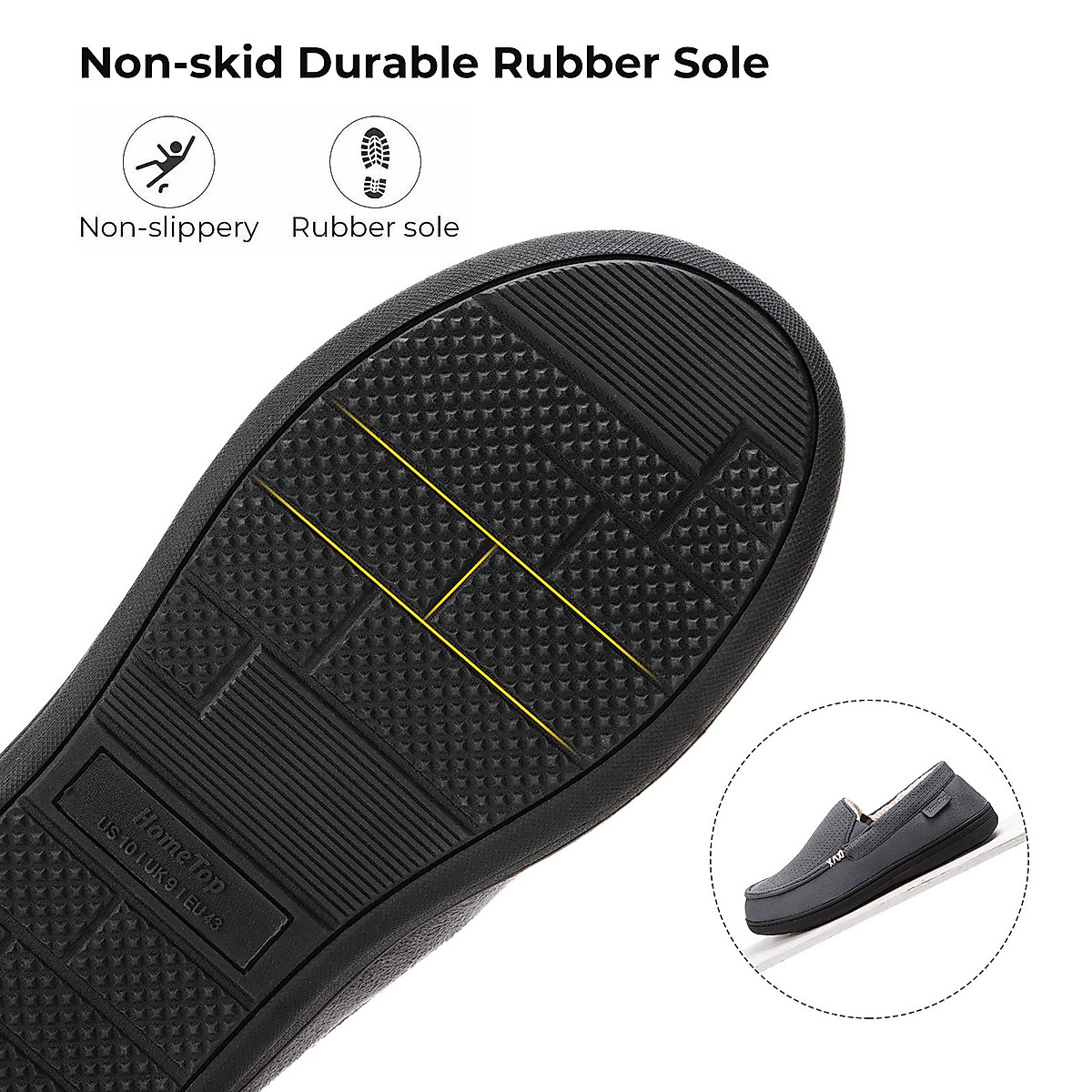 HomeTop Men's Classic Moccasin Slippers Comfy Memory Foam Indoor House Shoes Dark Gray,11 US