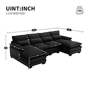 Symmetrical Modular Sectional Sofa with Chaise Lounge, 6 Seater Velvet Upholstered Cloud Couch, U Shaped Oversized Sleeper Sofa&Couches with Thicked Cushion & Detackable Backrest Living Room