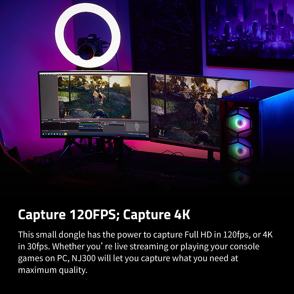 Narvitech NS120, External Capture Card. 120 FPS Capture, Stream and Record in 4K30 or 1080P120 with Ultra-Low Latency on PS5, PS4, Xbox Series X/S, Switch, in OBS and More, on PC and Mac.