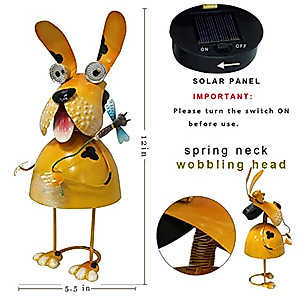 GDF Garden Dog Statues with Solar LED Lights, Luminous Eyes, Metal Yard Decor, Outdoor Whimsical Figurine Lighted Outdoor Decorations for Garden,Lawn,Porch