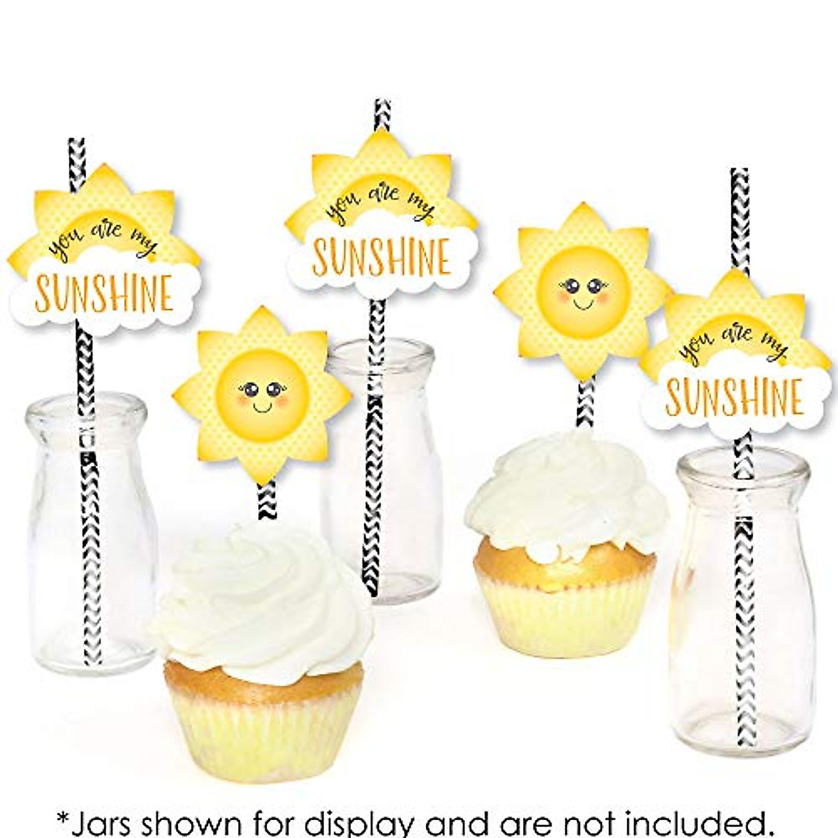 Big Dot of Happiness You are My Sunshine Paper Straw Decor - Baby Shower or Birthday Party Striped Decorative Straws - Set of 24