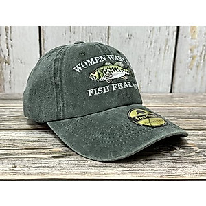 Enodtter Women Want Me Fish Fear Me Hat Trout, Fishing Gifts, Embroidered Army Green Baseball Cap for Men, Adjustable Cotton Dad Hat