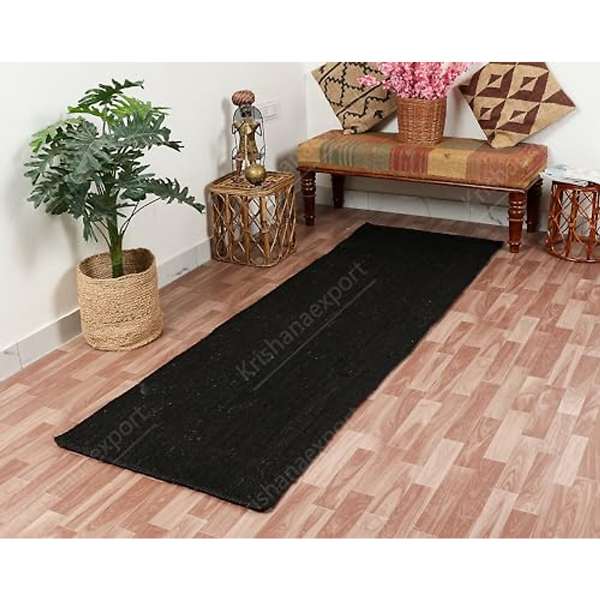 2x3, 2x4, 2x5, 2x6 Ft, 100% Natural Black Jute Runner Rug - Bohemian Jute Rug, Jute Runner Rug, Natural Fiber Runner Rug, Jute Braided Rug, Boho Decor Rug, Custom Size Rug (2x3 Ft, Area Rug)