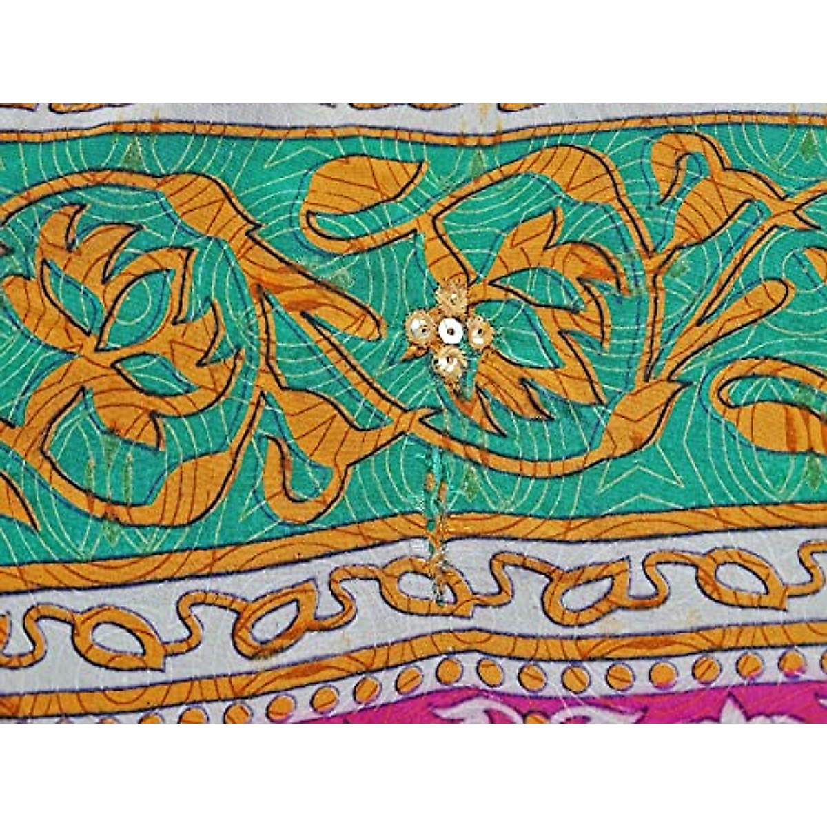 Peegli Women's Vintage Orange Floral Saree Indian Fabric DIY Crepe Silk 5 Yards Sari