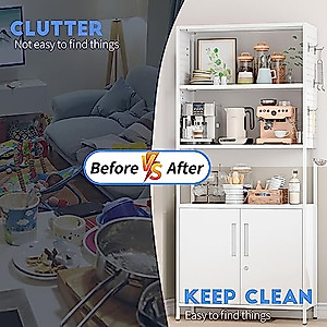 Yizosh 5-Tier Bookshelf, Tall Bookcase with Doors, Industrial Display Standing Shelf Units with Lock & Pegboard, Metal Storage Shelves for Living Room, Bedroom, Home Office (White)