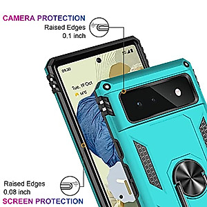IKAZZ Suitable for Google Pixel 6 Case,Military Grade Shockproof Heavy Duty Protective Phone Case Pass 16ft Drop Test with Magnetic Kickstand Car Mount Holder for Google Pixel 6 Turquoise