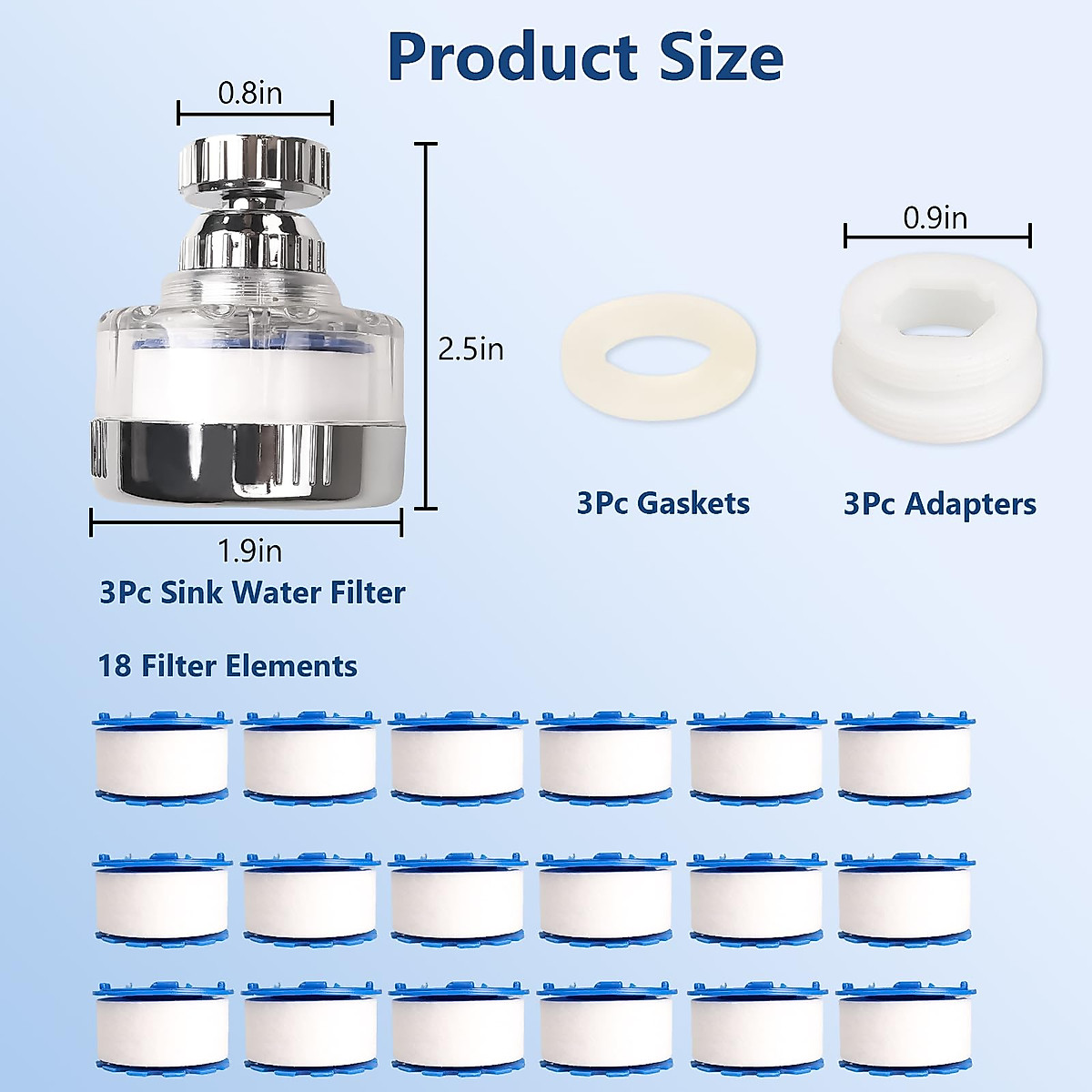 Dexspoeny 21Pcs Sink Water Filter with Filter Elements Set,Sink Faucet Filter 360°Rotating, Bathroom Sink Filter Removes Fluoride Hard Water, Faucet Filter Faucet Extender for Home Kitchen Sink
