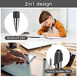 Cobee® Ballpoint Pen with Stylus Tip, 6 Pieces Retractable Ballpoint Pens, 1.0 mm Black Ink Soft Touch Responsive Click Metal Pens, 2 in 1 Stylus for Touch Screens, School Office Gift Supplies(Black)