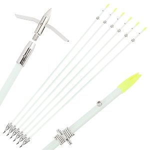 ZSHJGJR 34" Bowfishing Arrows Solid Fiberglass Shaft with Removable Broadheads for Compound & Recurve Bows& Long Bows Fishing Arrow Archery and Hunting 3/6Pack (6, Short Tip)