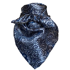 Wyoming Traders Paisley Cowboy Wild Rag 100% Silk Scarf Bandana Multiple Colors XL 42" (Blue/Silver)