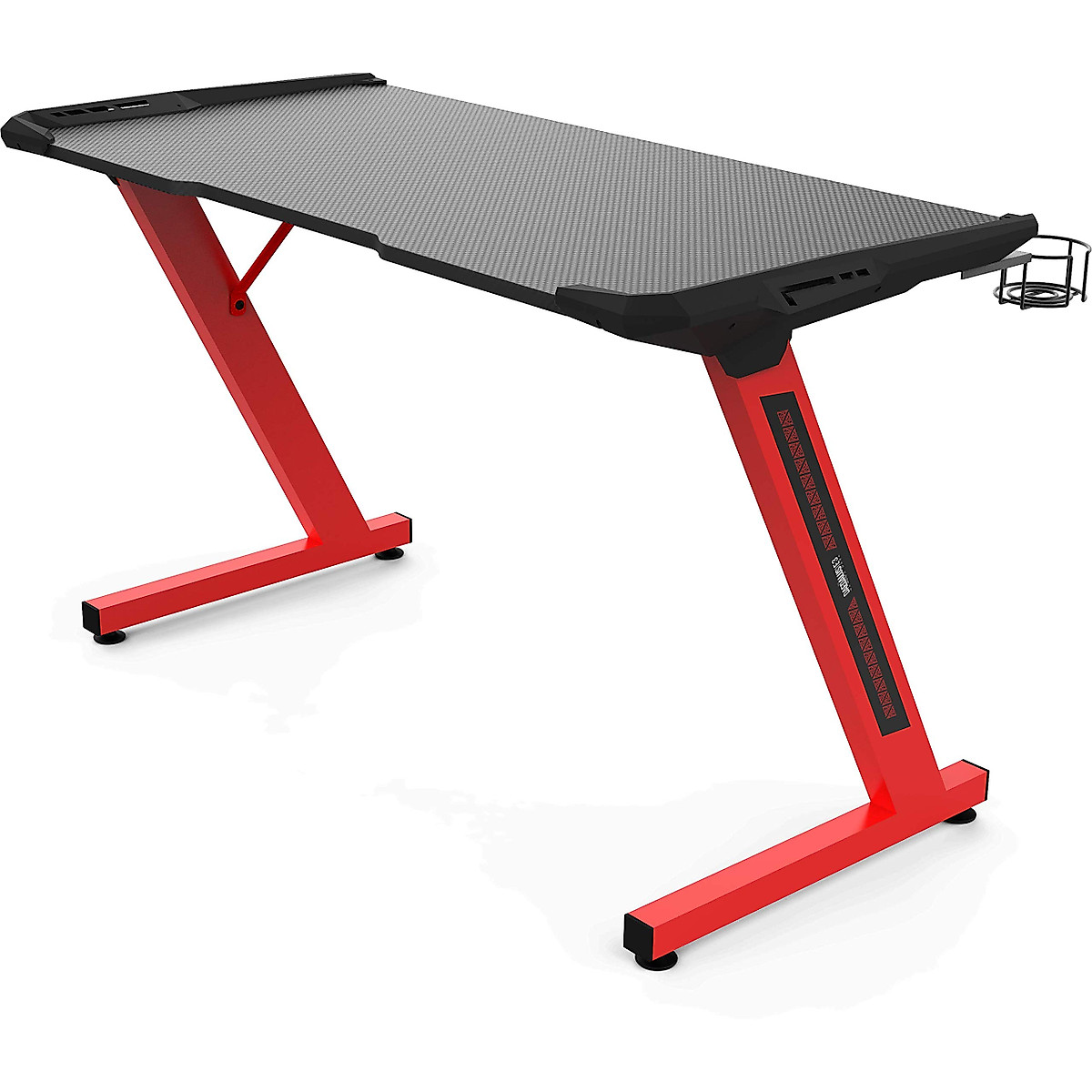 GAMDIAS Zeus Large Gaming Desk with Carbon Fiber Look Surface Home Office Computer Table, Gamer Workstation with The Cup Headset Holder, Black, Red