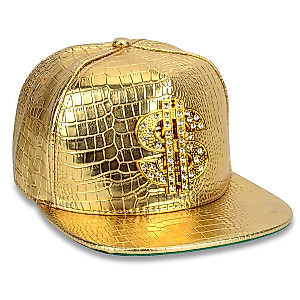 FuZhiBang NYU14 The New Crocodile Baseball caps Alloy Dollar Flat-Brimmed hat Hip-hop hat (Gold)