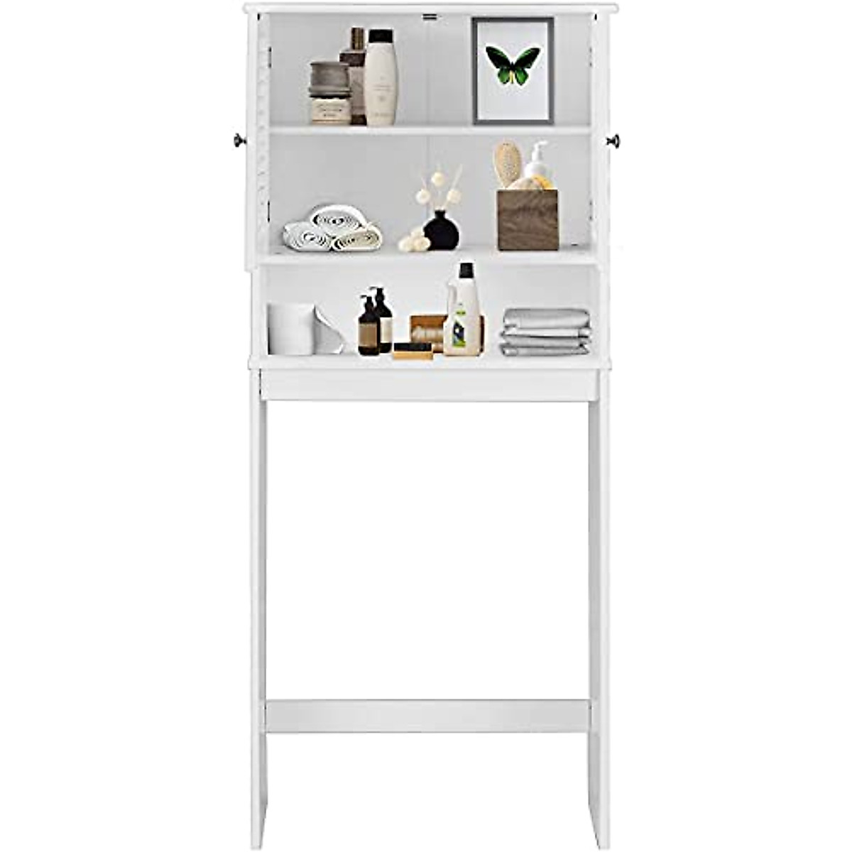 Squareful Over-The-Toilet Bathroom Storage Shelf, Freestanding Storage Organizer w/Louvre Door & 1 Open Shelf, Bathroom Space Saver, White, (HW66126)